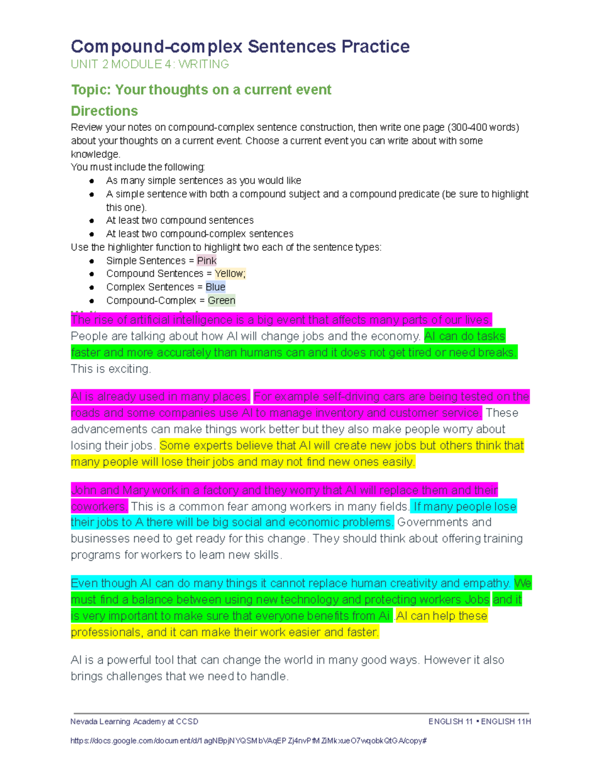 Copy of U2-Module 4 Writing Compound-complex Sentences - Practicecx ...