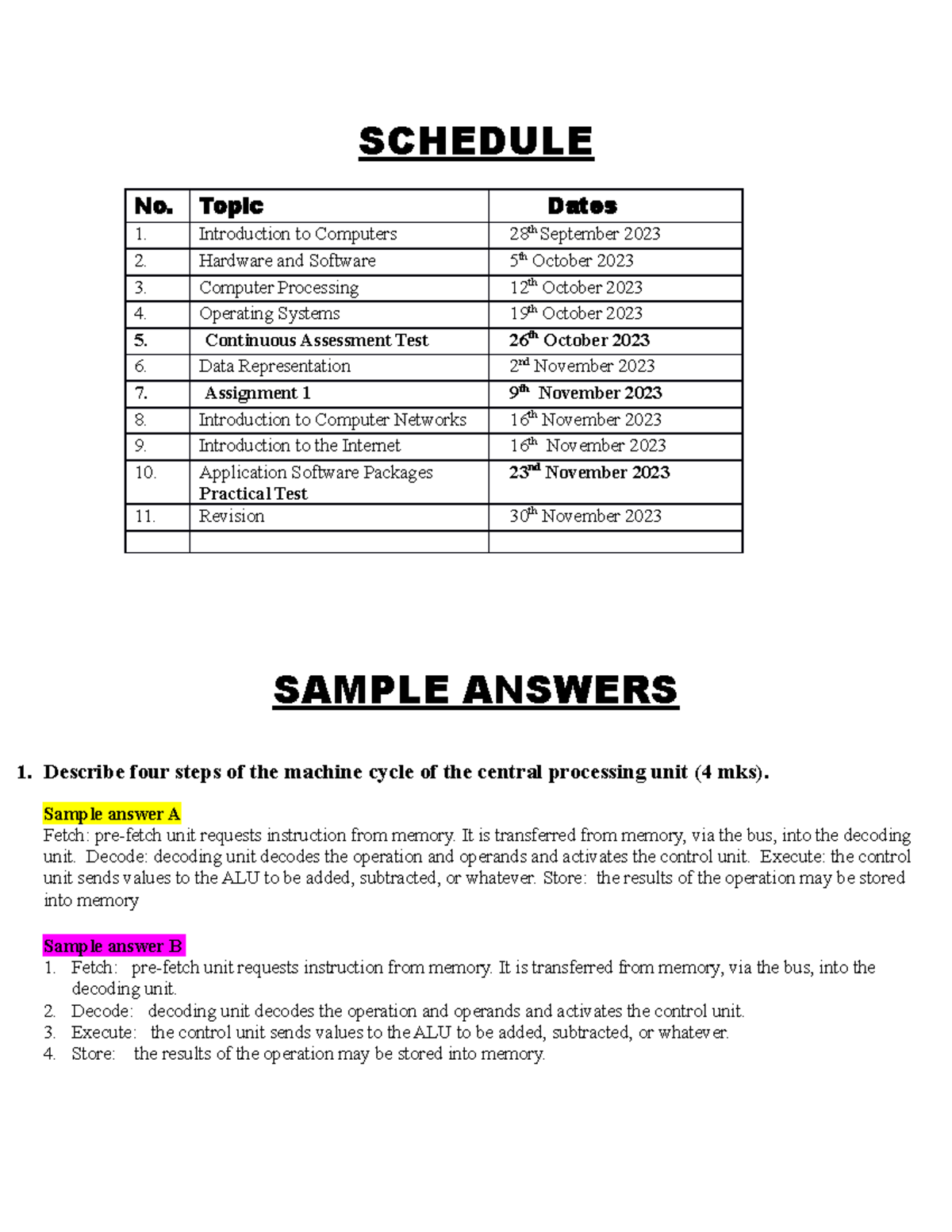 Schedule and Sample Answer T - SCHEDULE No. Topic Dates Introduction to ...
