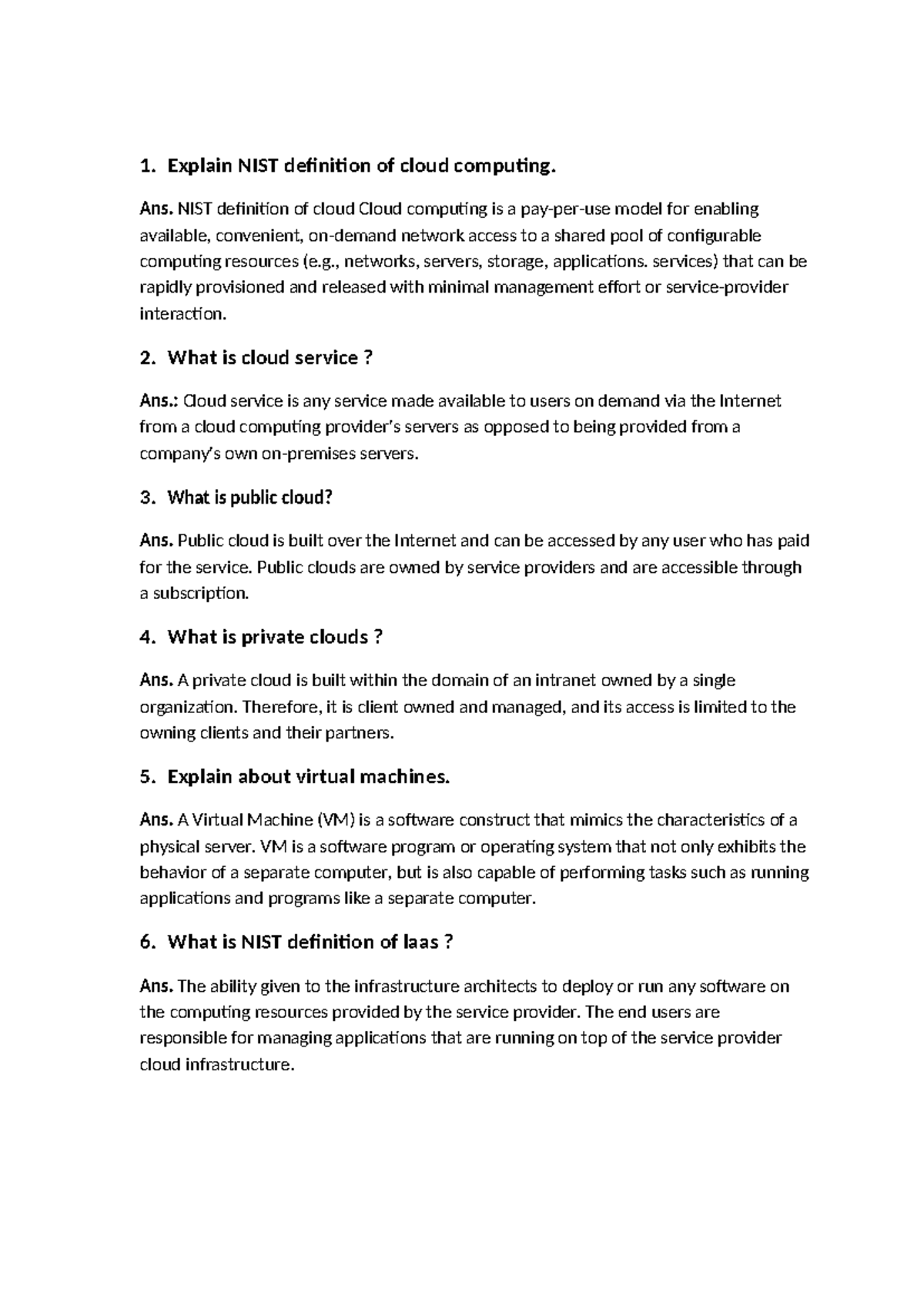 5th Unit - notes - 1. Explain NIST definition of cloud computing. Ans ...