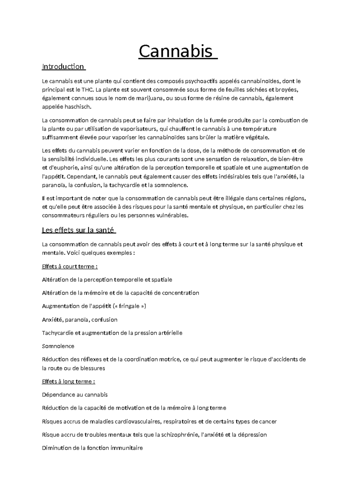 Cannabis - Cannavib rouya - Cannabis Introduction Le cannabis est une ...