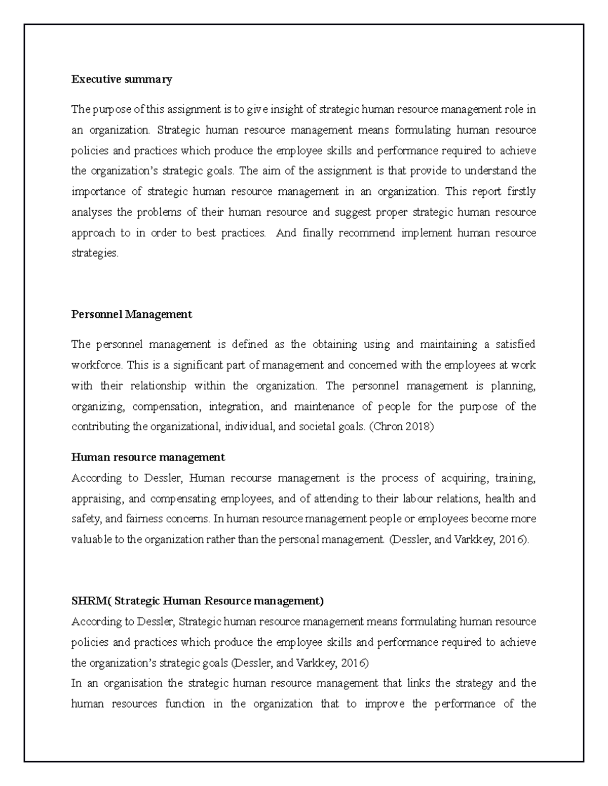 SHRM - human resource - Executive summary The purpose of this ...