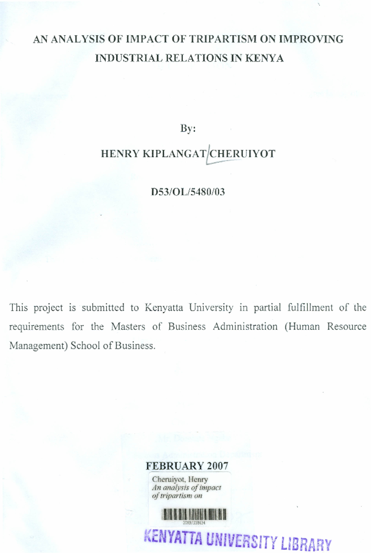 Cheruiyot Kiplangat Henry - AN ANALYSIS OF Il\1PACT OF TRIP ARTISM ON ...