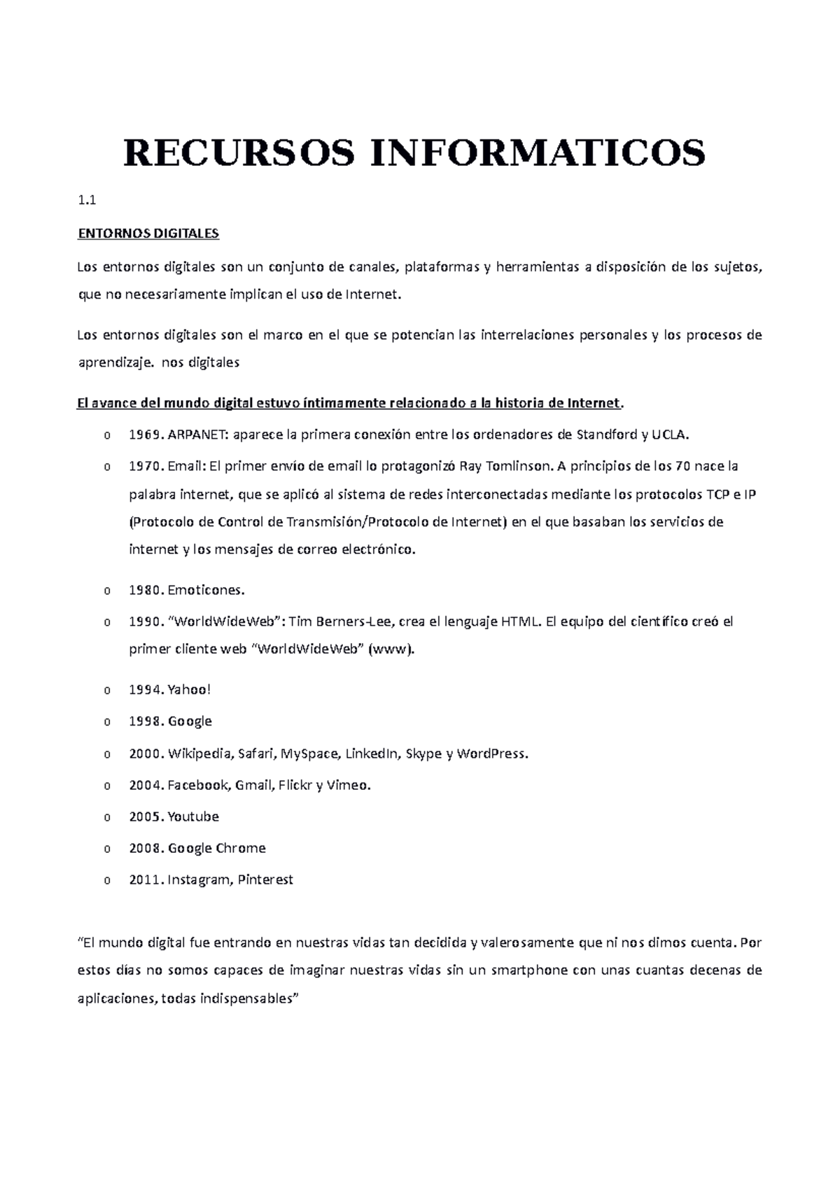 Recursos Informaticos parcial 1 - RECURSOS INFORMATICOS 1. ENTORNOS ...