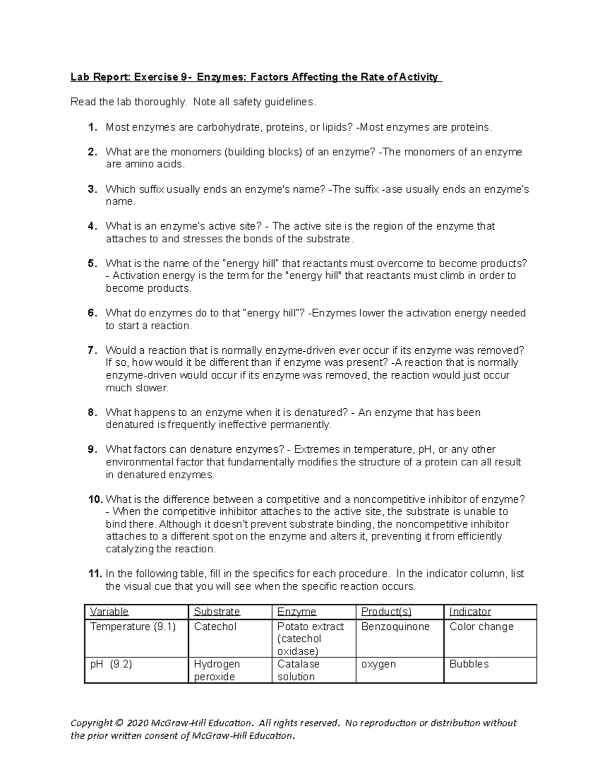 LAB Report 9Enzymes 1DONE - Lab Report: Exercise 9- Enzymes: Factors ...