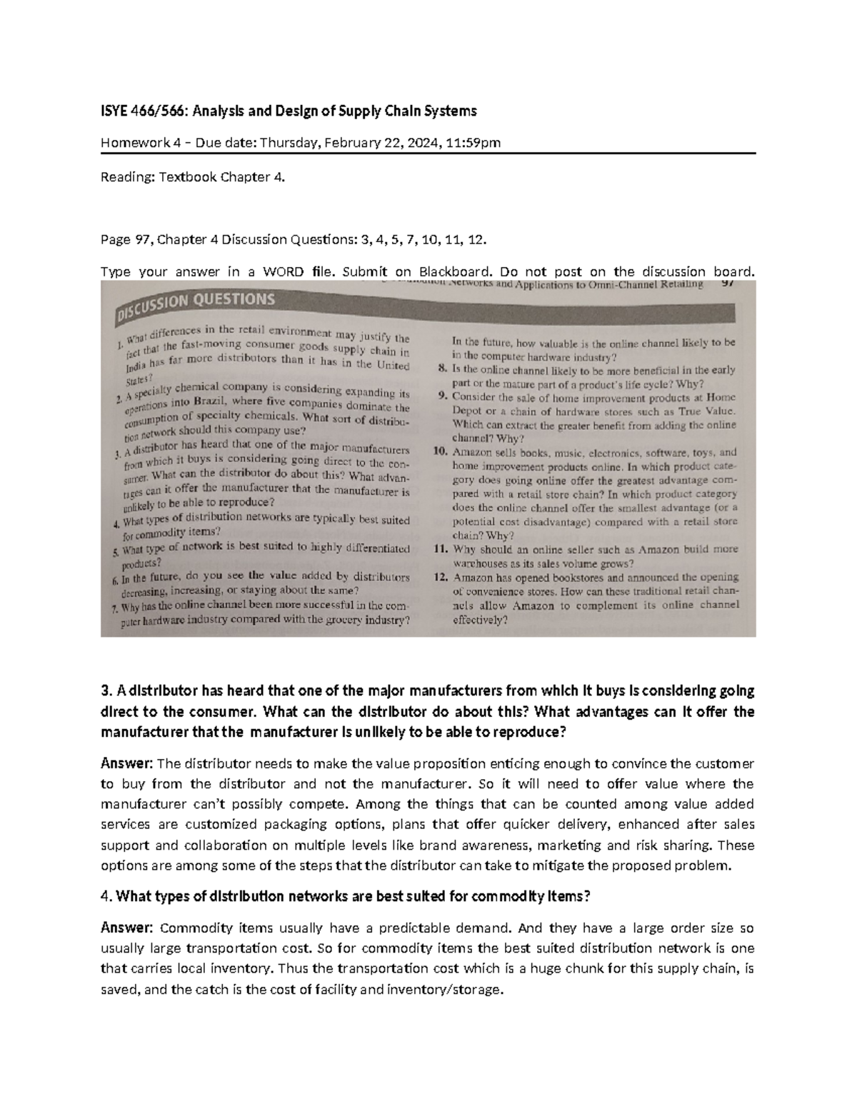 Homework 4 - ISYE 466/566: Analysis and Design of Supply Chain Systems Homework 4 – Due date ...