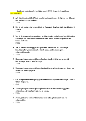 Arbetsmiljö - arbetsmarknadskunskap med management II - Fråga 1 ...