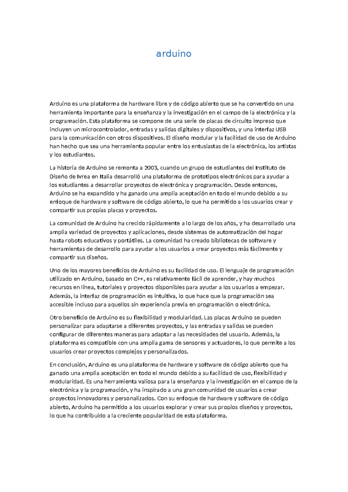 Arduino 1 - solo informacion - arduino Arduino es una plataforma de hardware libre y de código ...