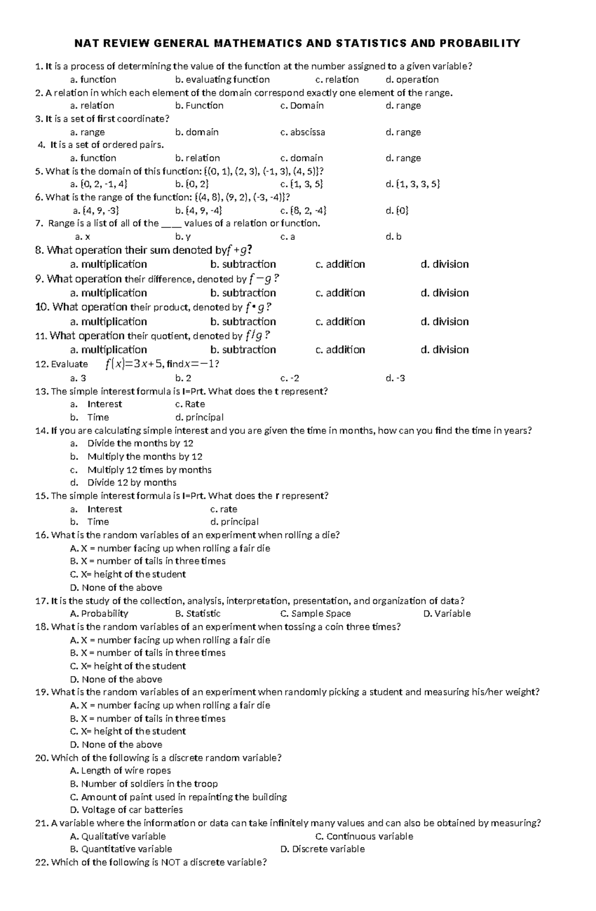 NAT Review General Mathematics AND Statistics AND Probability - NAT ...