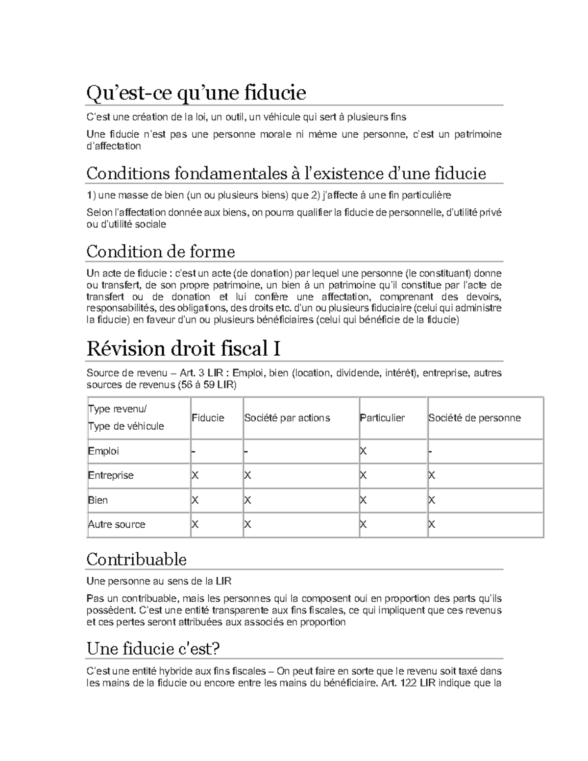 Résumé cours complet Droit et fiscalité des fiducies DRT 509 - fiducie ...
