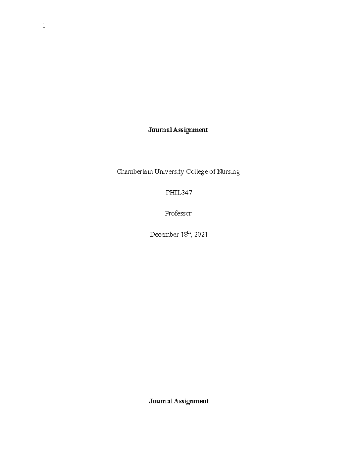 Journal Assignment 8 - Journal Assignment Chamberlain University ...