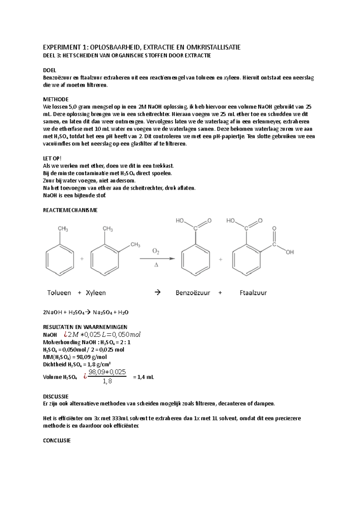 Experiment 1, Deel 3 - EXPERIMENT 1: OPLOSBAARHEID, EXTRACTIE EN ...