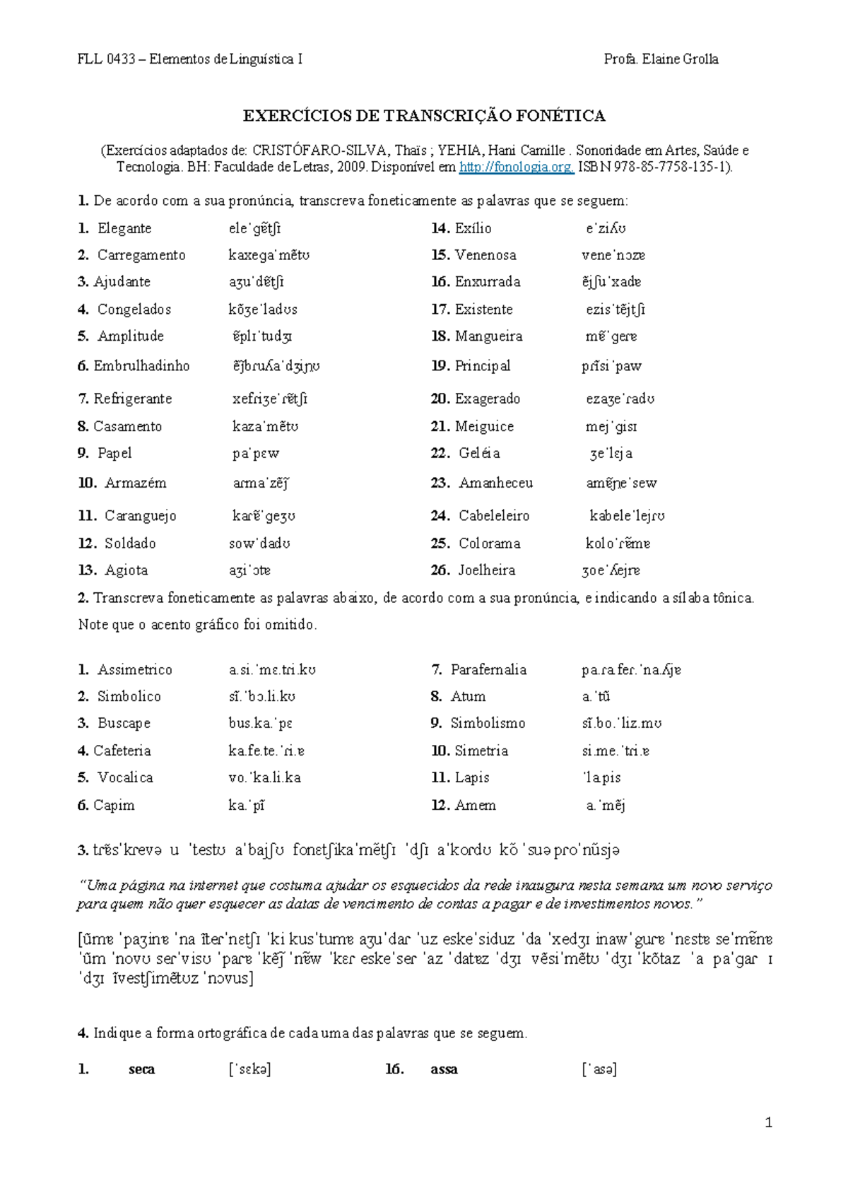 Exercicios de fonetica - transcricao - Lingua Portoghese-Brasiliana ...