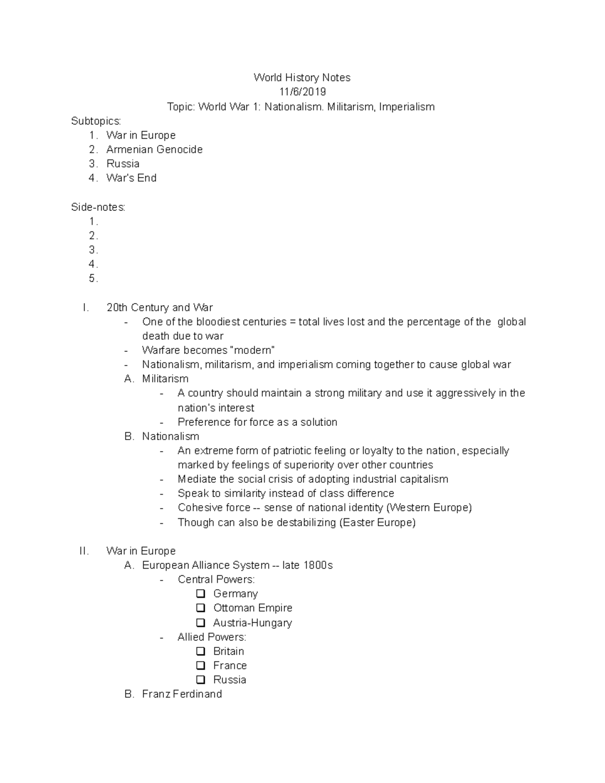 World War 1: Nationalism. Militarism, Imperialism (11/6) - World ...