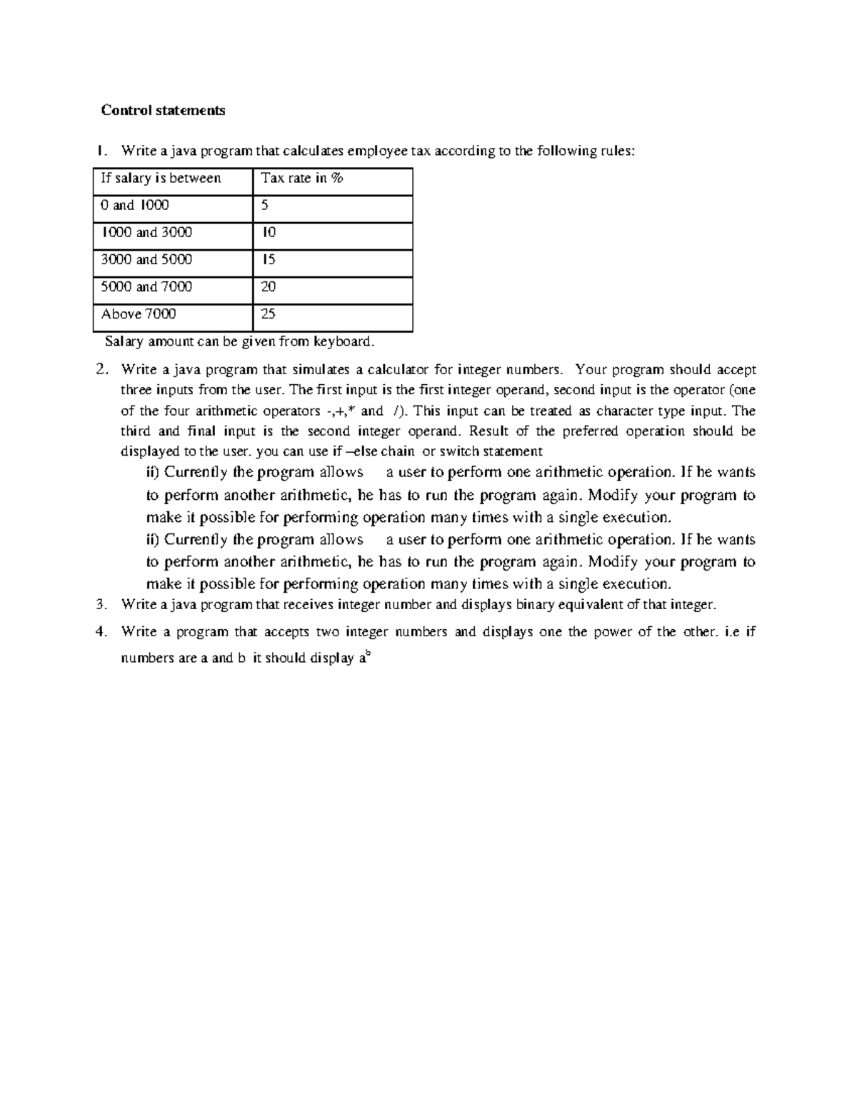 Lab two - Read it - Control statements Write a java program that ...