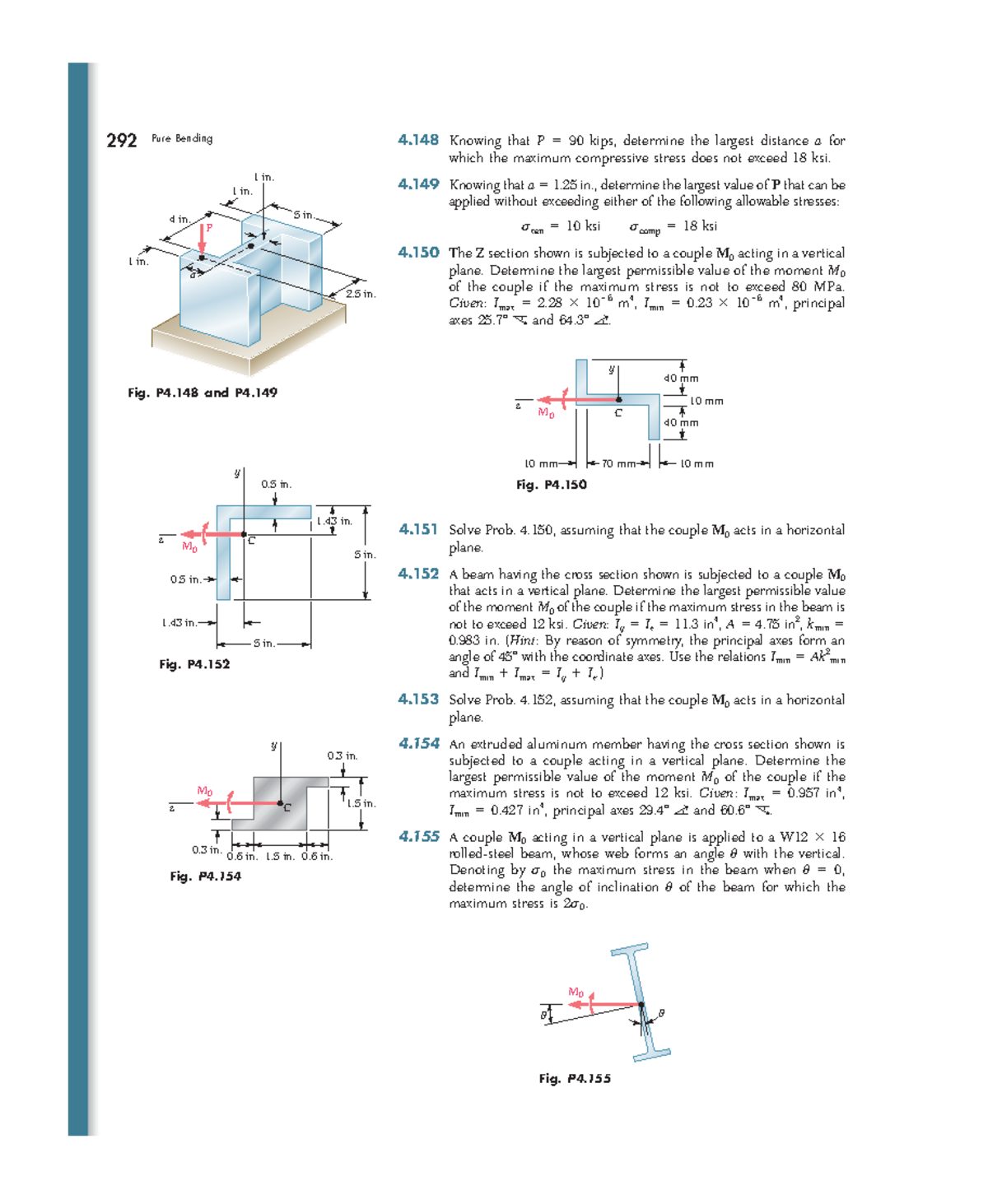 B - Mechanics of Materials - 292 Pure Bending 4 Knowing that P 5 90 kips, determine the largest ...