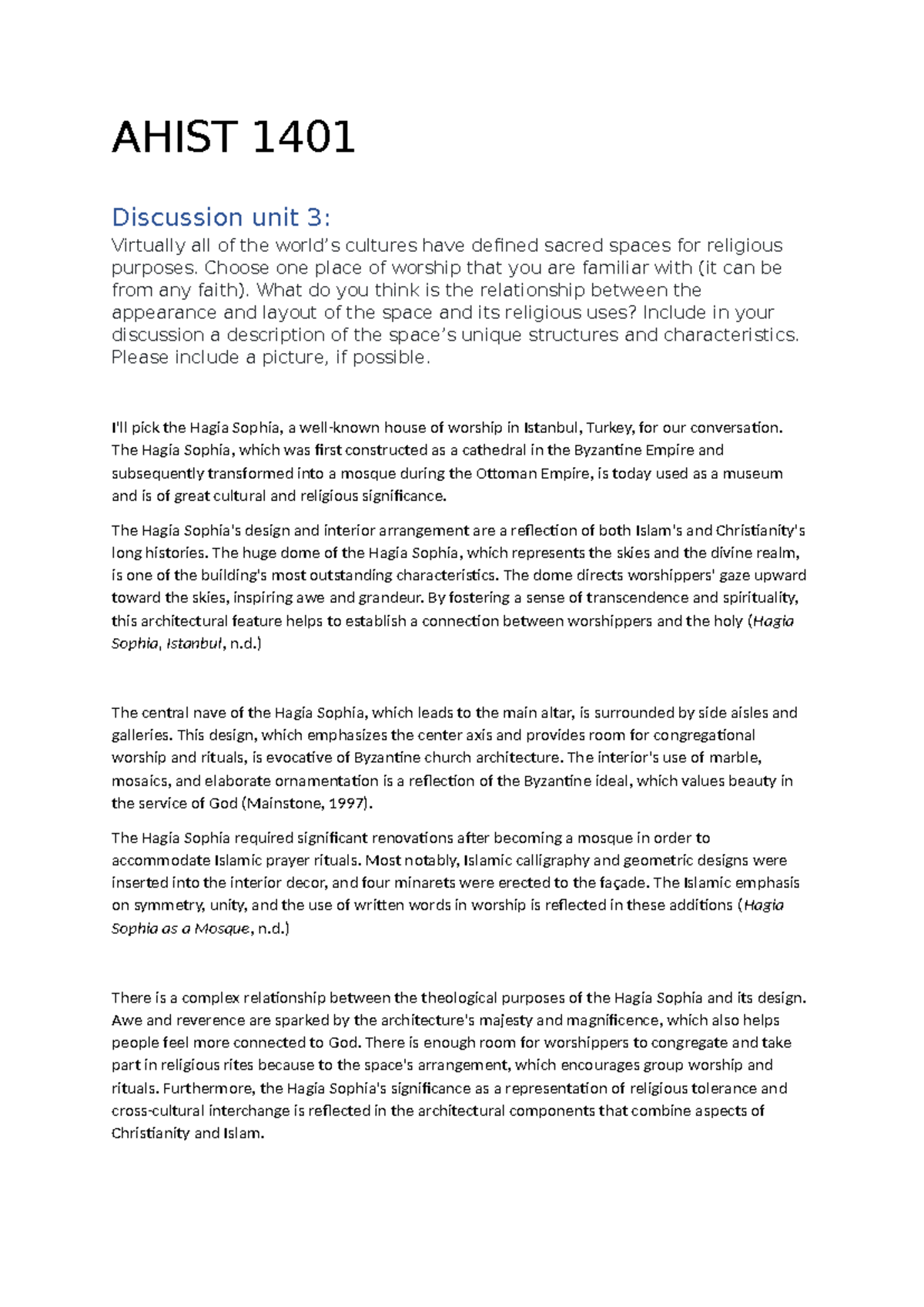 AHIST 1401 Discussion Unit 3 - AHIST 1401 Discussion unit 3: Virtually ...