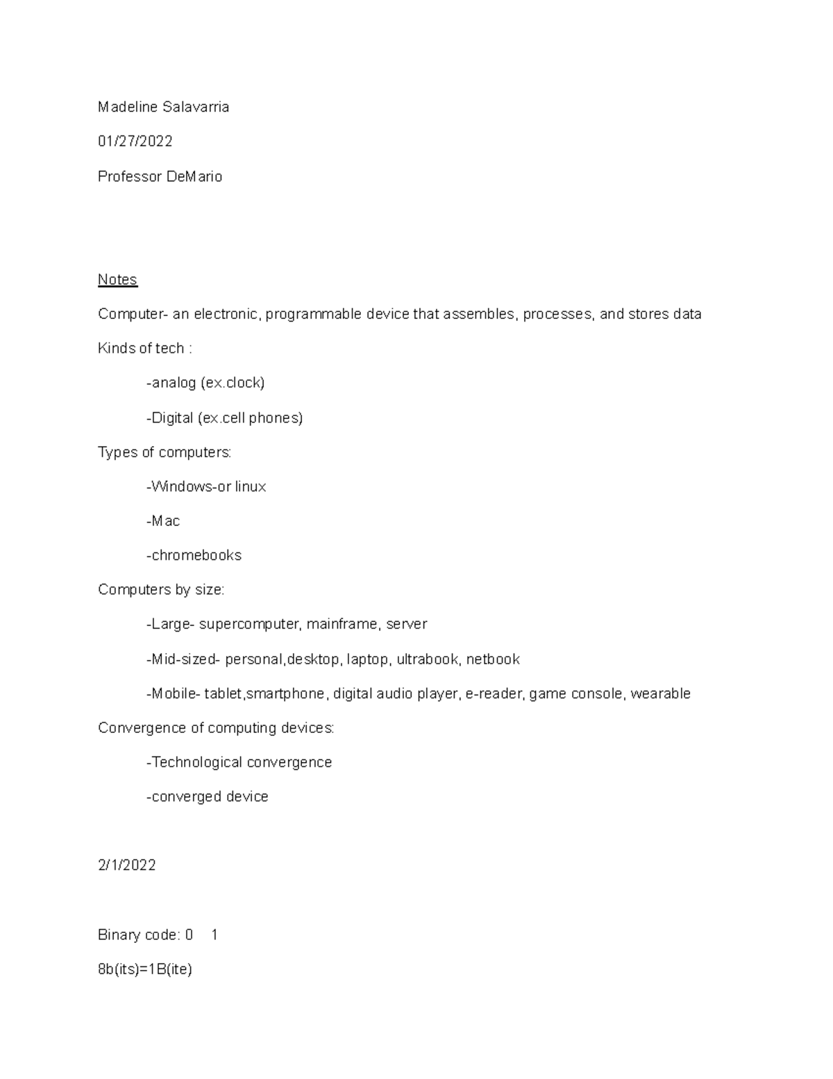 Intro to Computers Notes- Madeline Salavarria - Madeline Salavarria 01 ...