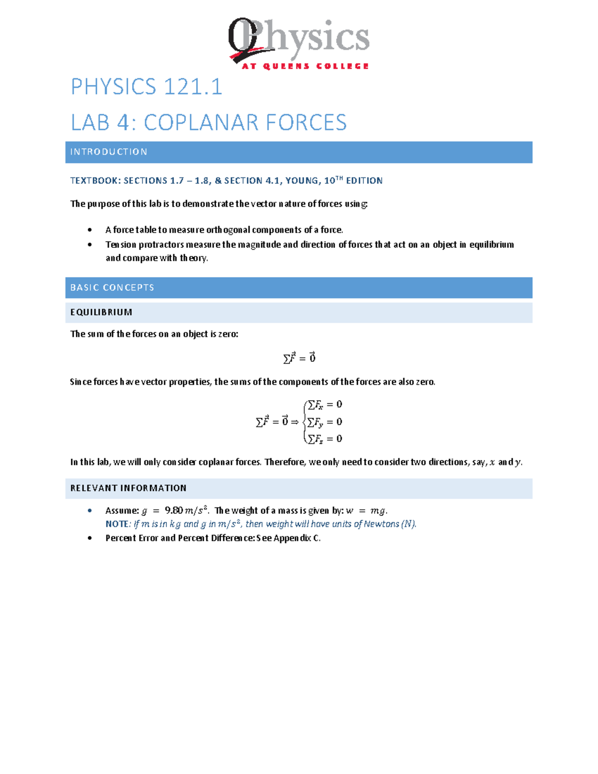 Phys121-Lab 04-Coplanar Forces - PHYSICS 121. LAB 4: COPLANAR FORCES ...