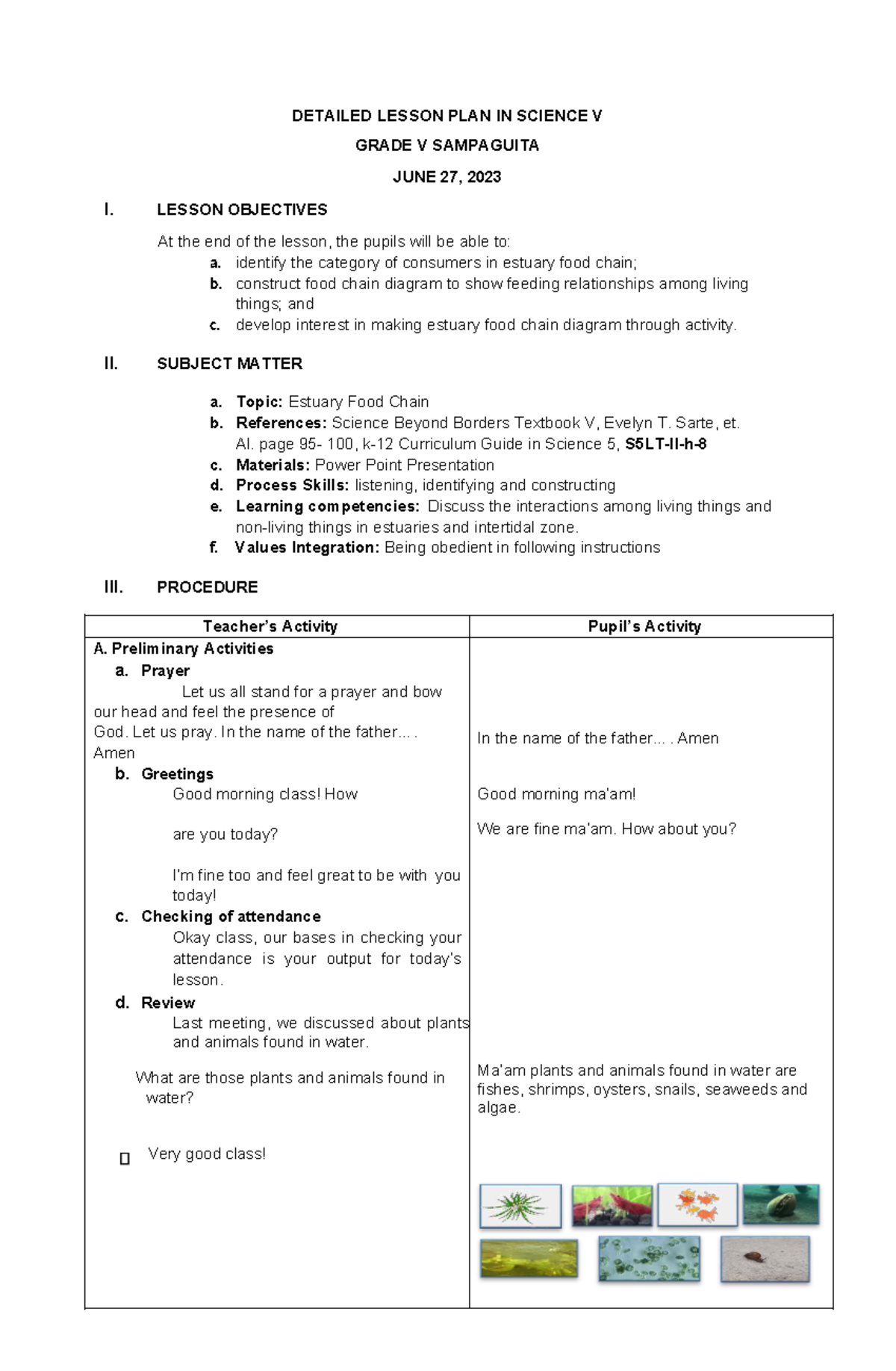 Elementary- Grade 5 LP - DETAILED LESSON PLAN IN SCIENCE V GRADE V ...