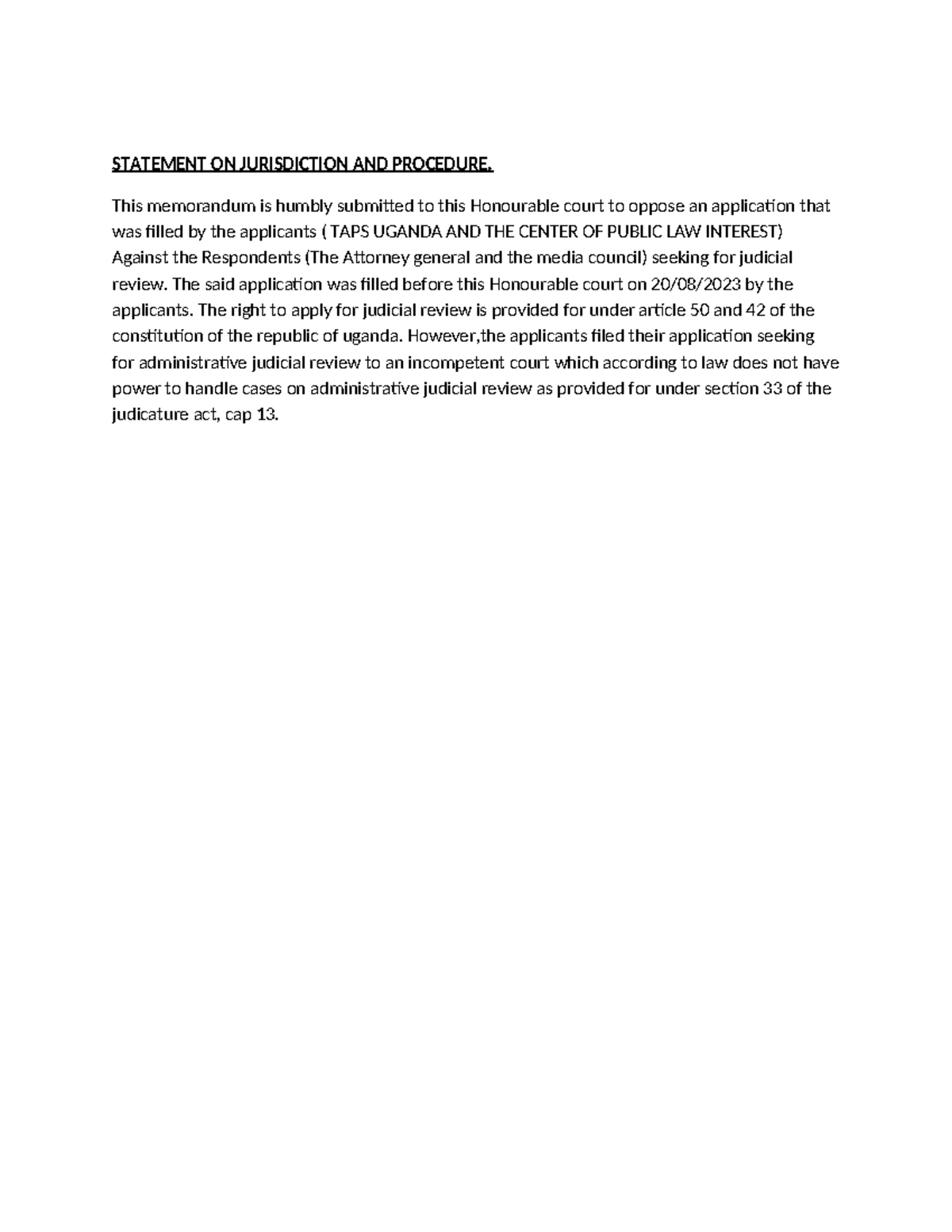MOOT Submission - Summary Constitutional law - STATEMENT ON ...