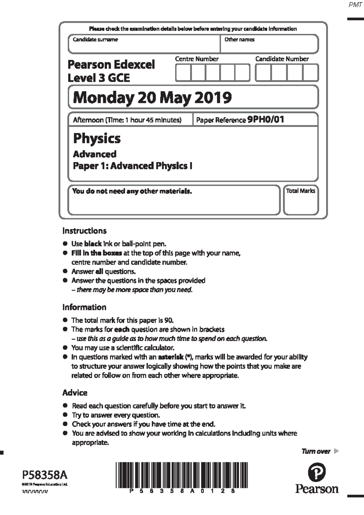 June 2019 QP - Paper 1 Edexcel Physics A-level - Studocu
