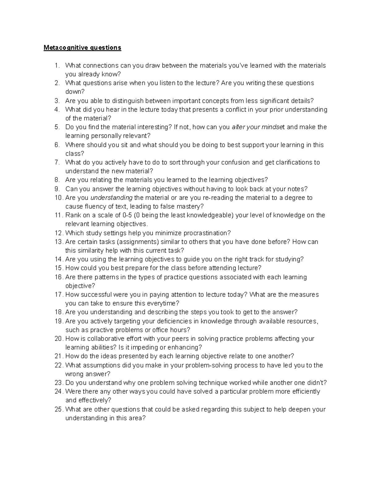 CHEM 445 RLE Metacognitive questions - Metacognitive questions What ...