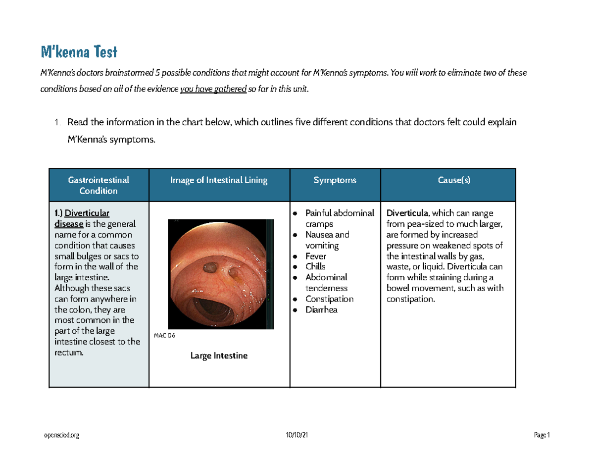 Lesson 7 Assessment Task - M’kenna Test M’Kenna’s doctors brainstormed ...