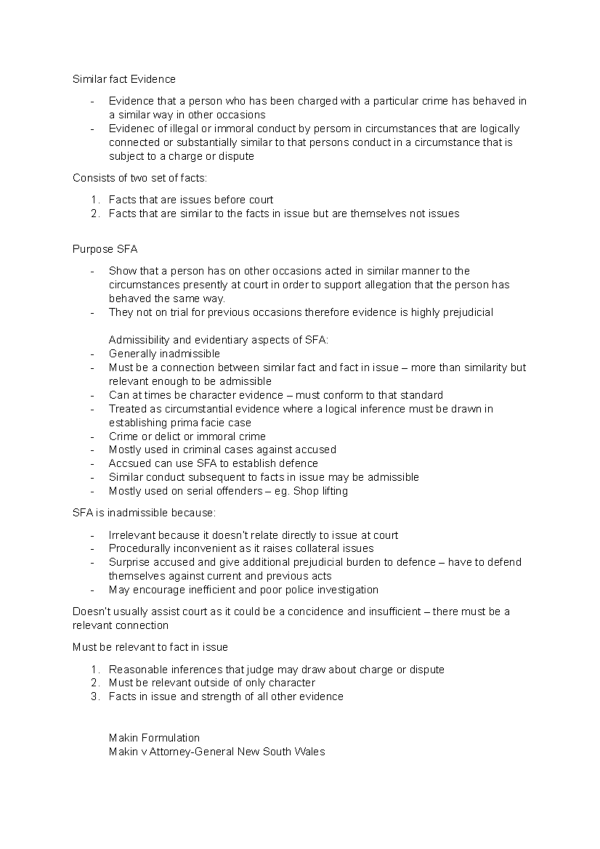 Similar fact Evidence - Facts that are issues before court 2. Facts ...