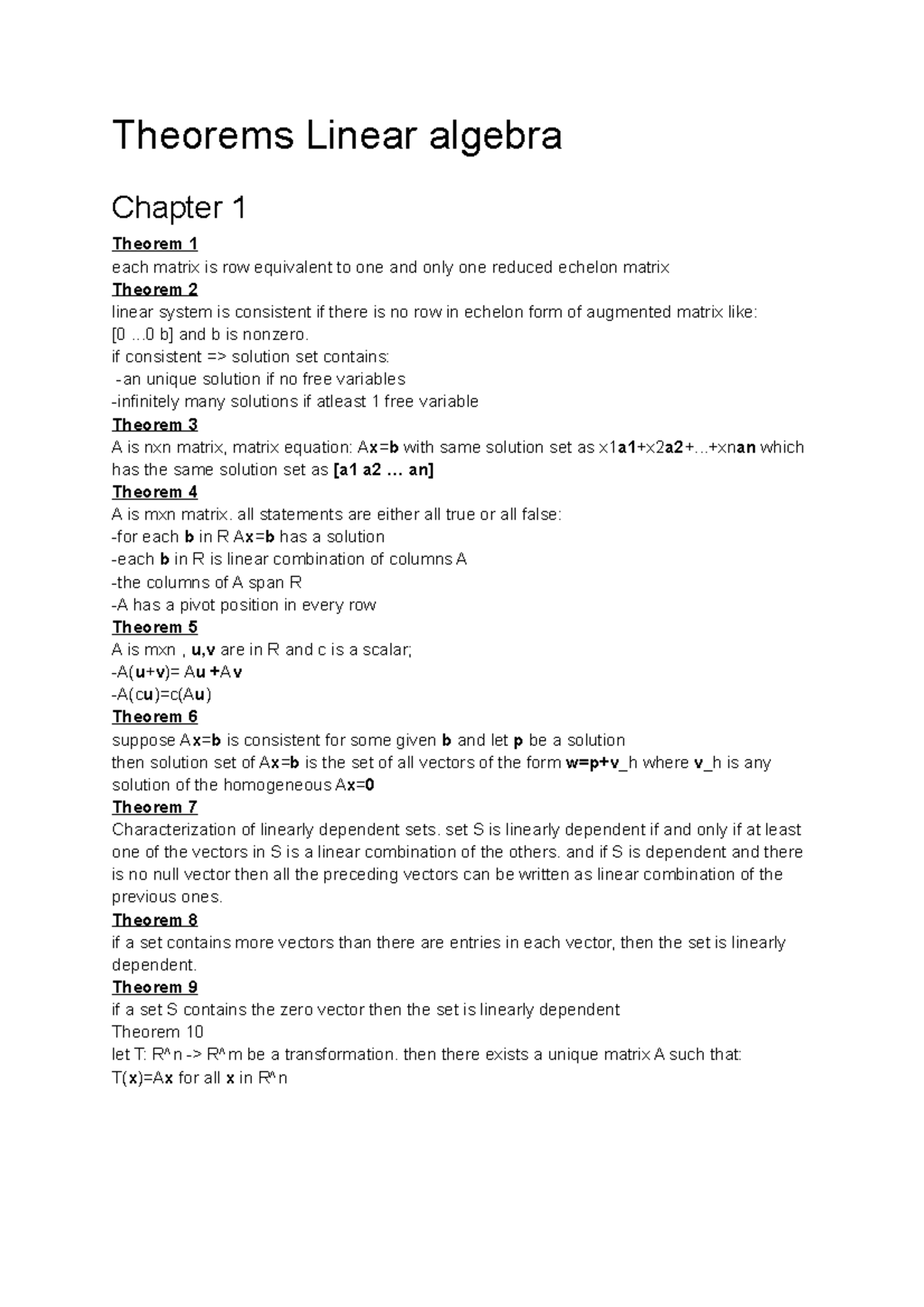 Theorems Linear algebra 1 Q3 - Theorems Linear algebra Chapter 1 ...