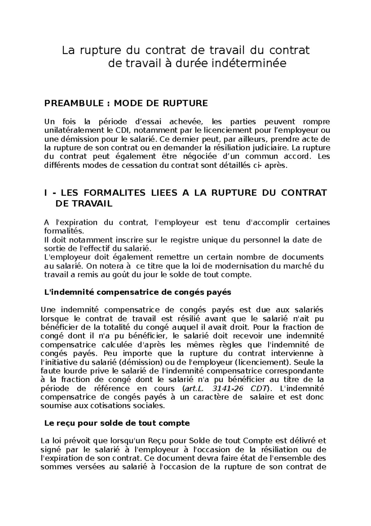 La rupture du contrat de travail Cafdes 20 - La rupture du contrat de travail du contrat de ...