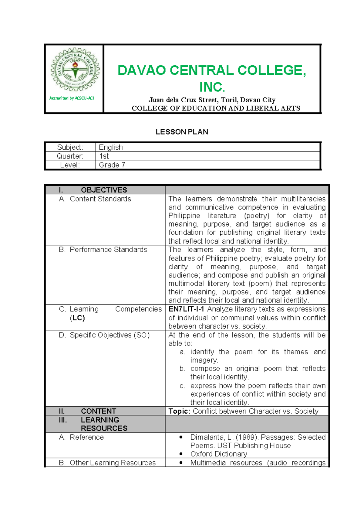 Direct Method Lesson Plan 3 - Accredited by ACSCU-ACI DAVAO CENTRAL ...