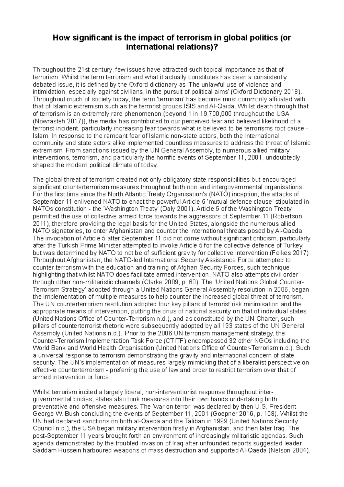 Impact of terrorism in global politics (or international relations ...