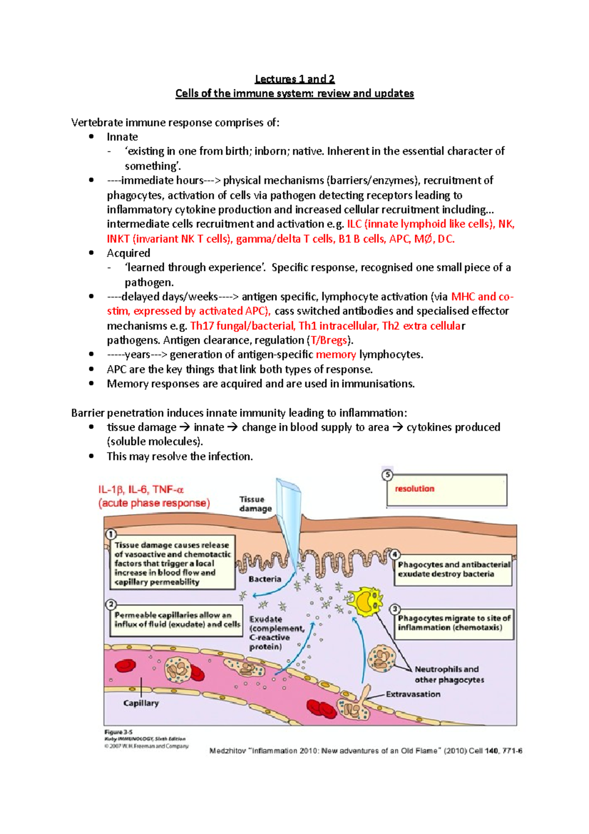 Lectures 1 and 2 - Cells of the immune system: review and updates ...