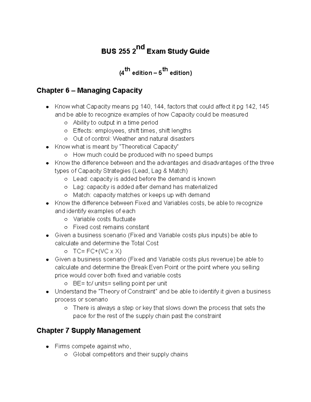 SCA 2nd Exam Study Guide - BUS 255 2 nd Exam Study Guide (4th edition ...