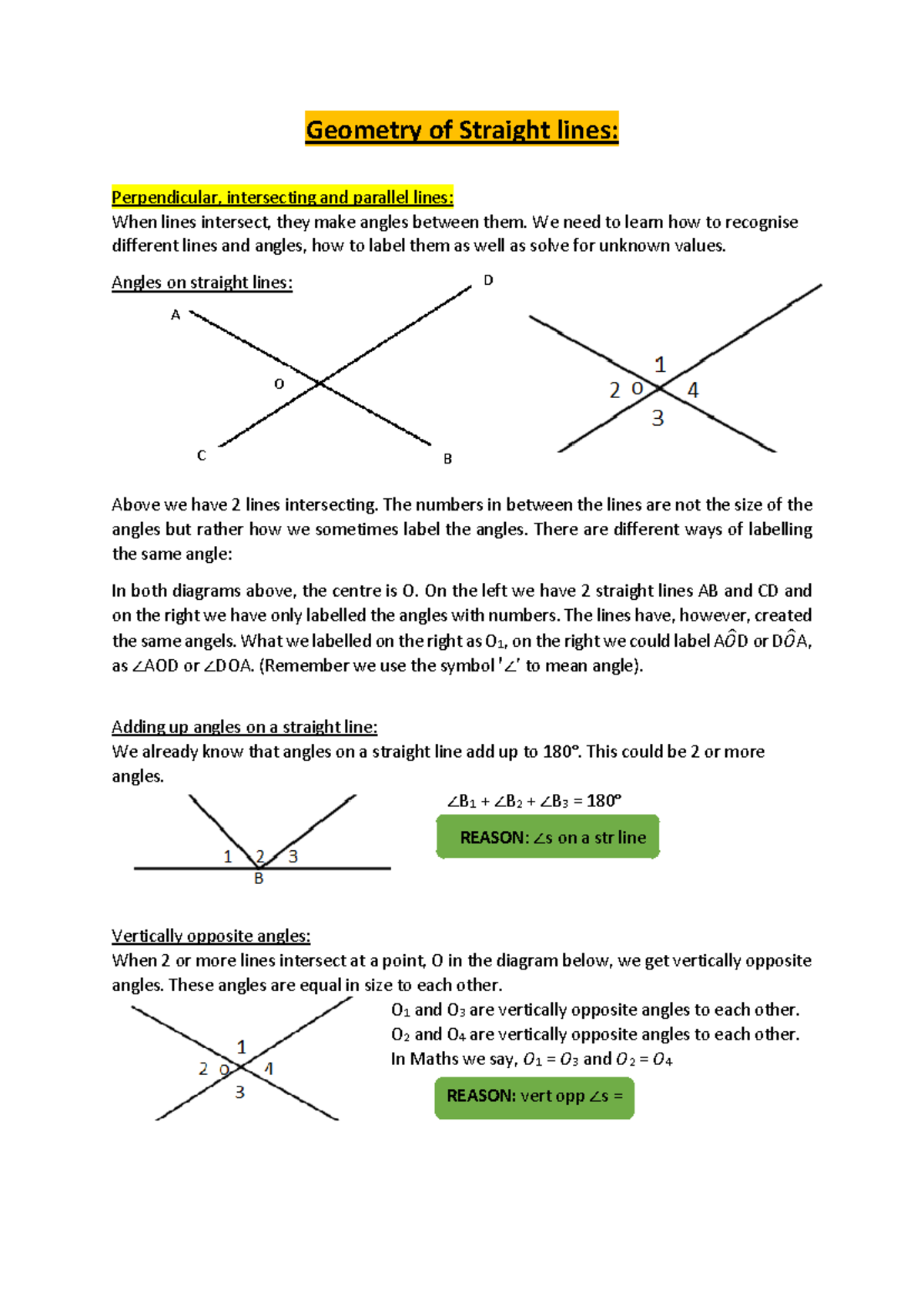Geometry of Straight lines Note - Geometry of Straight lines: Perpendicular, intersecting and ...