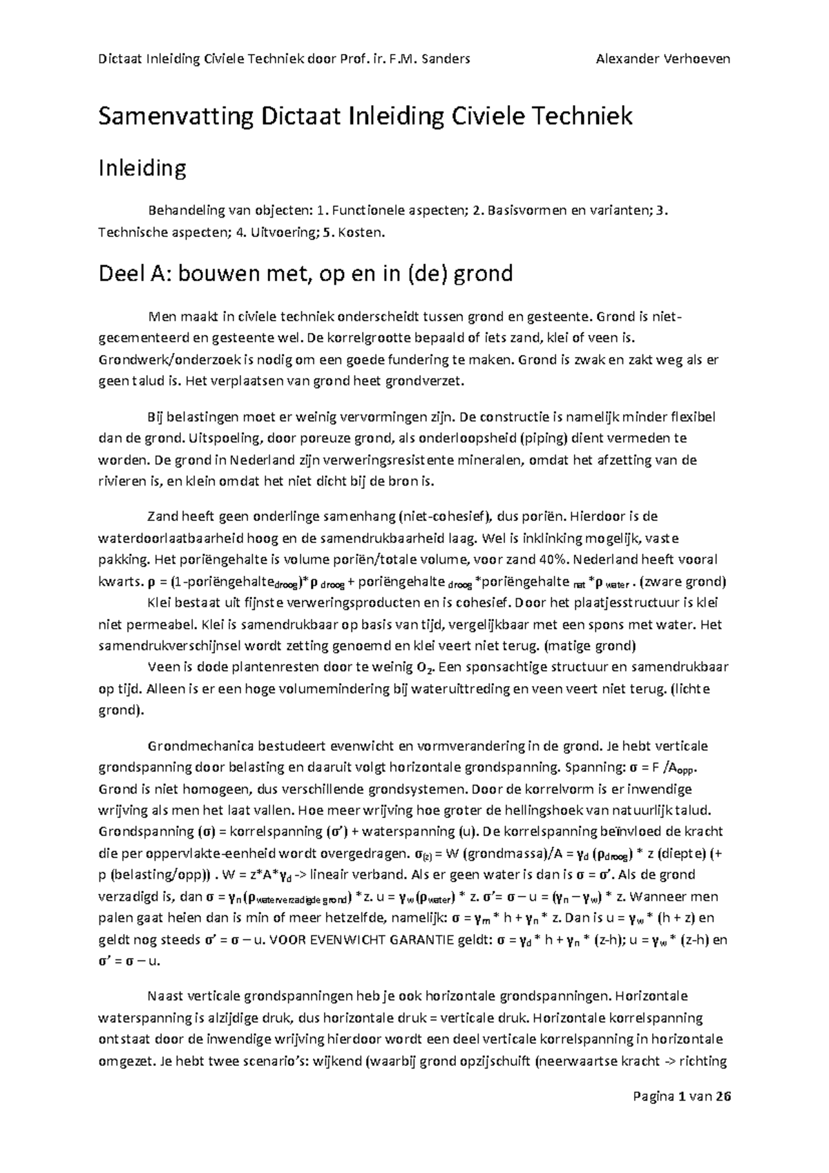 Samenvatting Inleiding Civiele Techniek: Dictaat a t/m d - Samenvatting ...