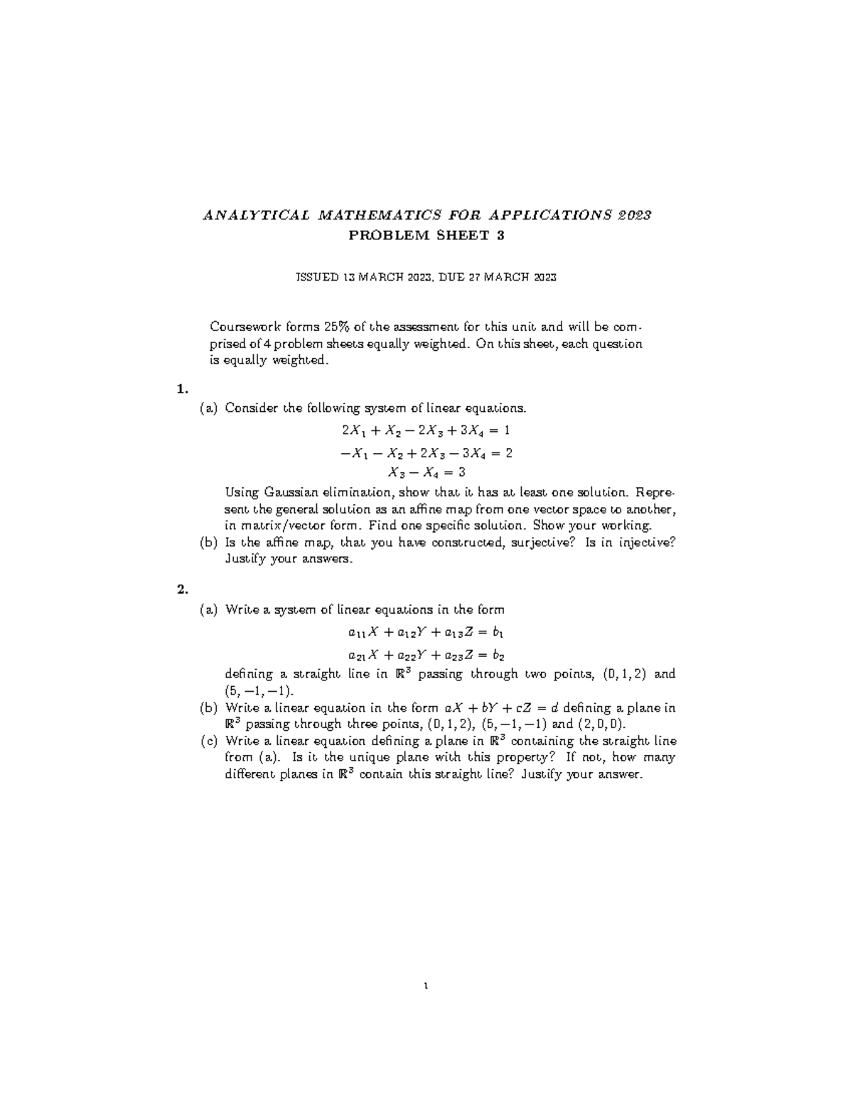 Problem sheet 3 - ANALYTICAL MATHEMATICS FOR APPLICATIONS 2023 PROBLEM SHEET 3 ISSUED 13 MARCH ...