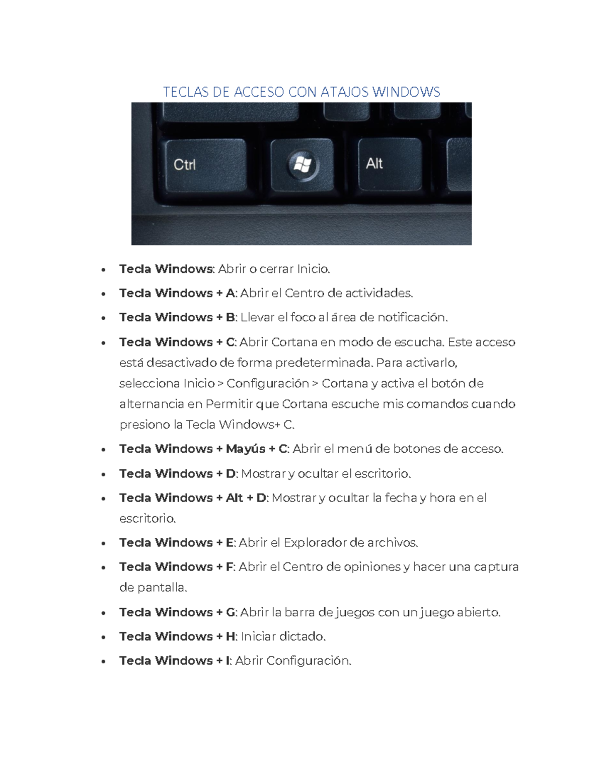 Atajos Windows - asd - TECLAS DE ACCESO CON ATAJOS WINDOWS Tecla ...