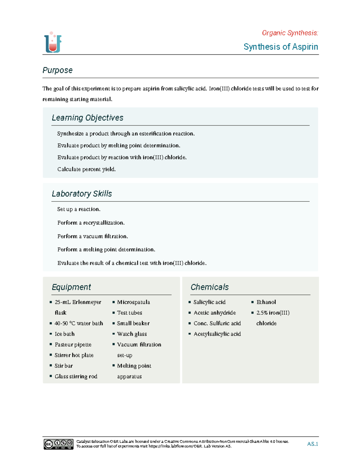 Chem lab 1 - notes - Organic Synthesis: Synthesis of Aspirin Purpose ...