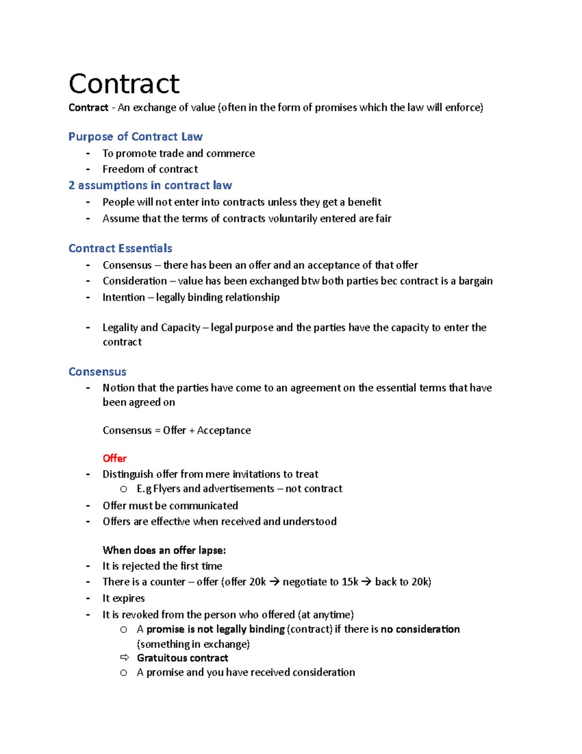 Contract - module note - Contract Contract - An exchange of value ...