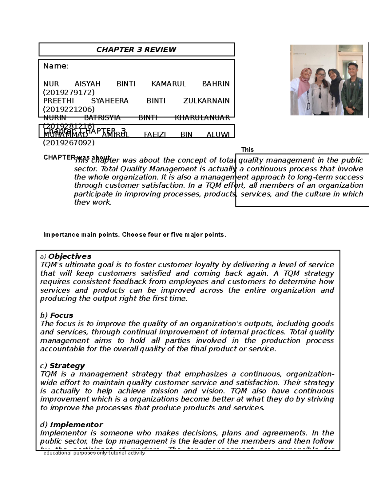 WEEK 4 Tutorial Chapter 3 Review - This CHAPTER was about Importance ...