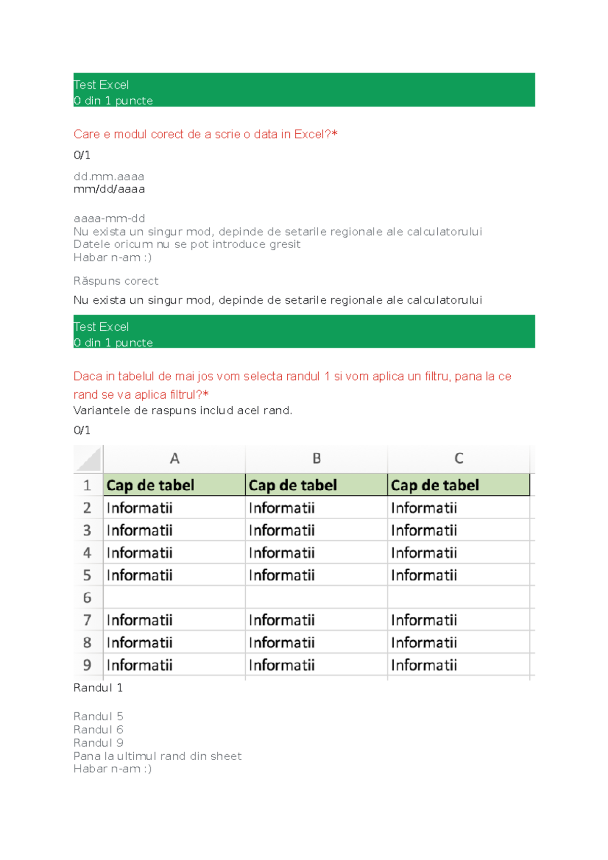 Test excel on learn - Test Excel 0 din 1 puncte Care e modul corect de ...