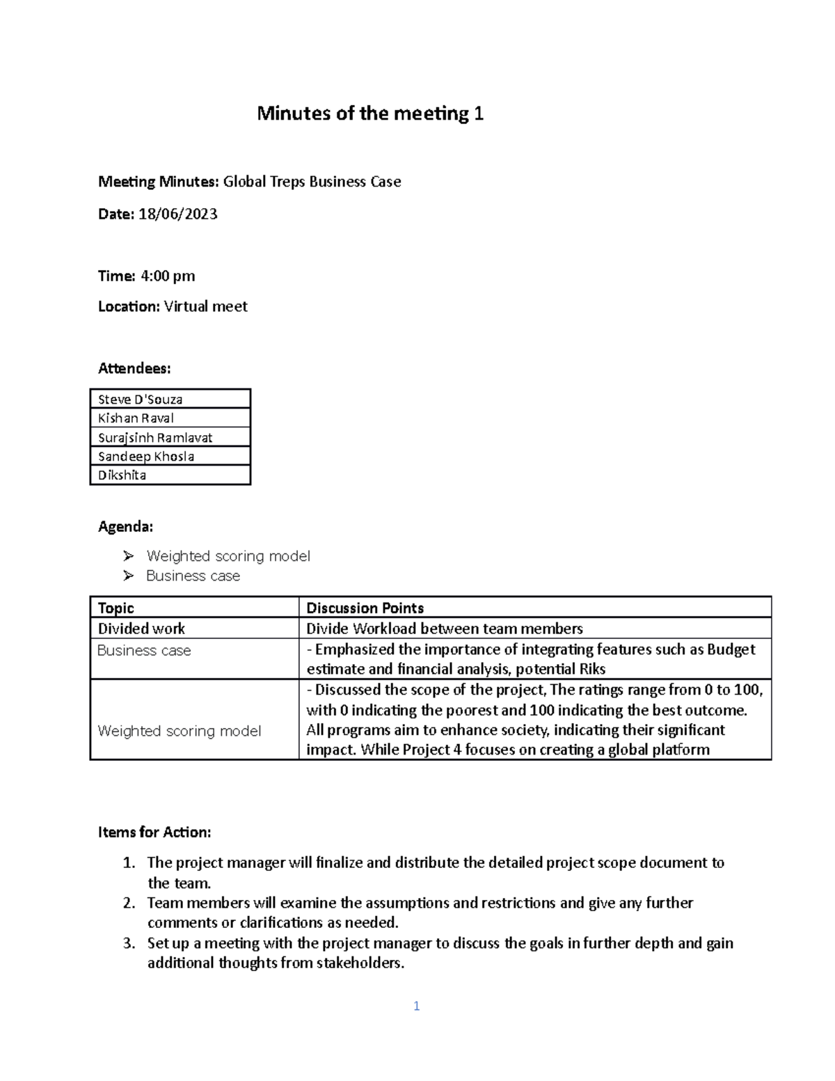 Meeting minutes - Minutes of the meeting 1 Meeting Minutes: Global ...