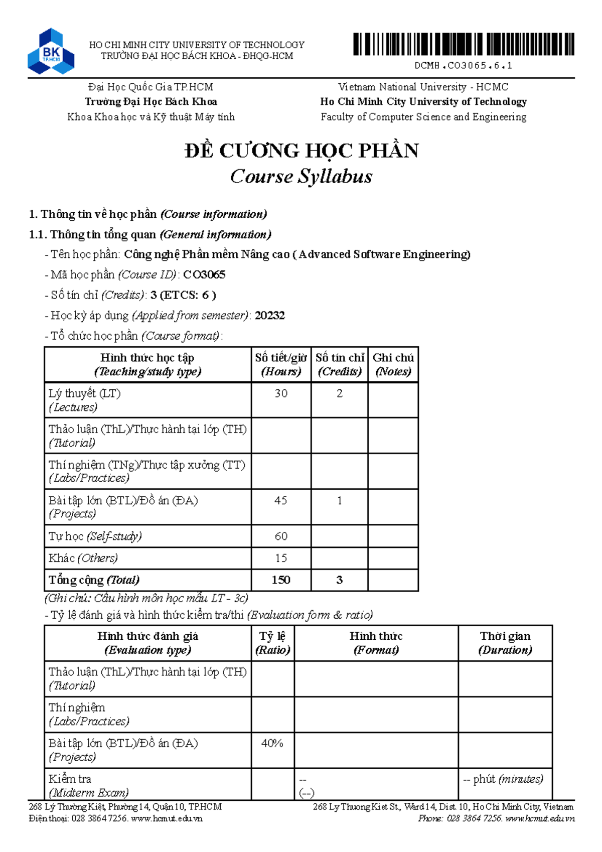 DCMH.CO3065 Advanced Software Engineering - Đại Học Quốc Gia TP Vietnam ...