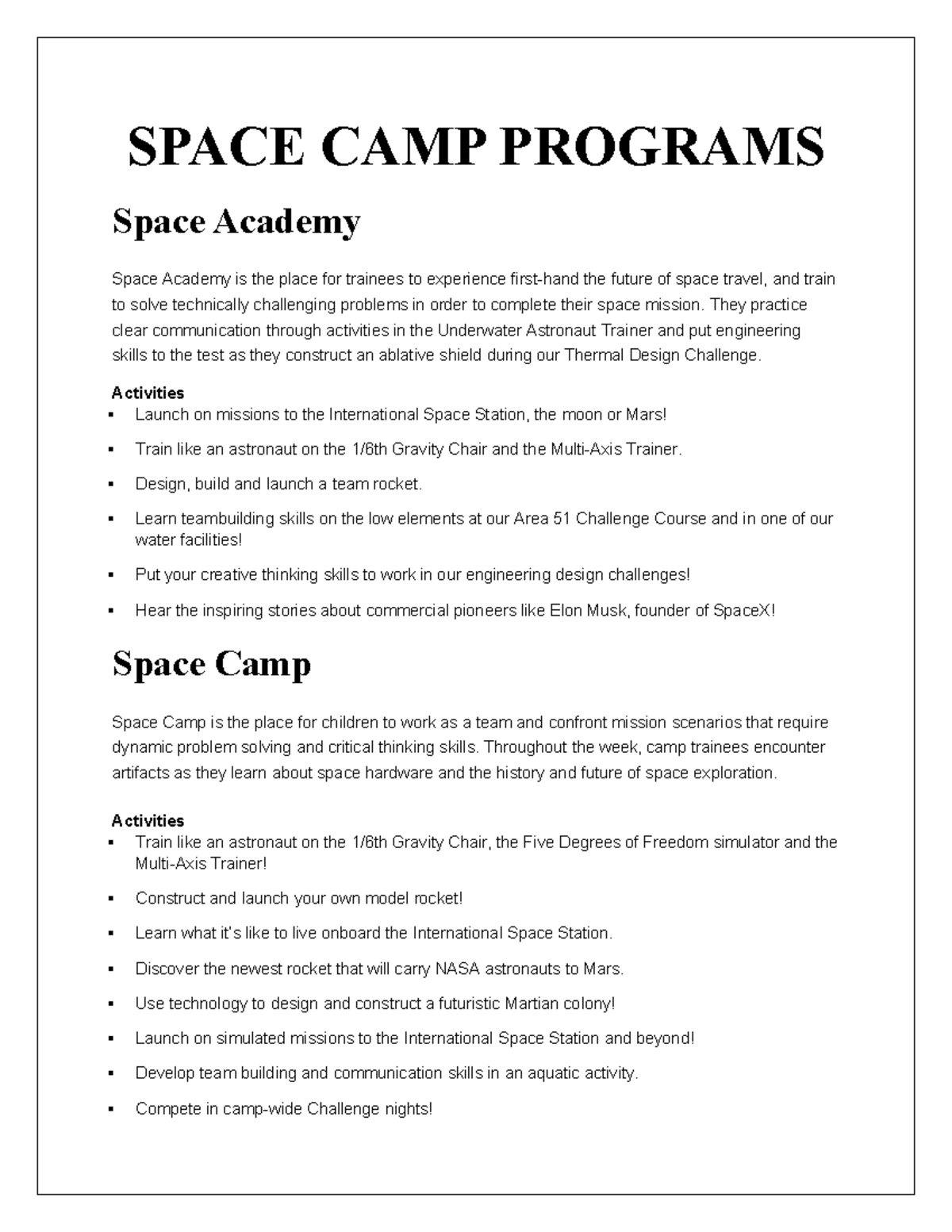 673420311 none Exp22 Word Ch02 Cumulative Assessment Space 1 3 - SPACE CAMP PROGRAMS Space ...