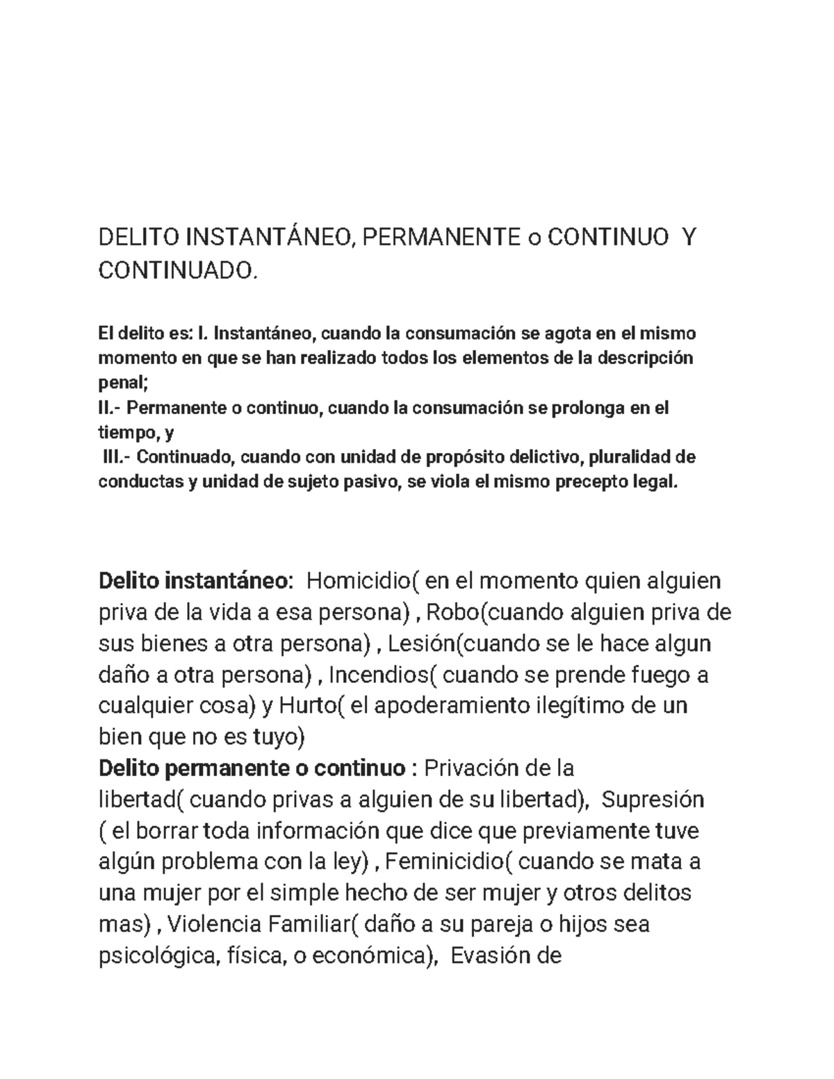 Delito InstantáNEO, Permanente Y Continuado st - DELITO INSTANTÁNEO ...
