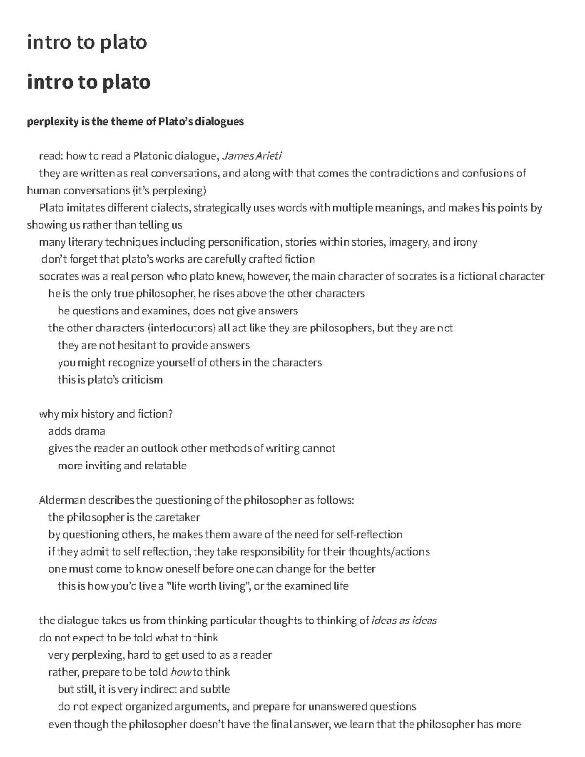 PHIL100 - Lecture notes All - intro to plato intro to plato perplexity ...