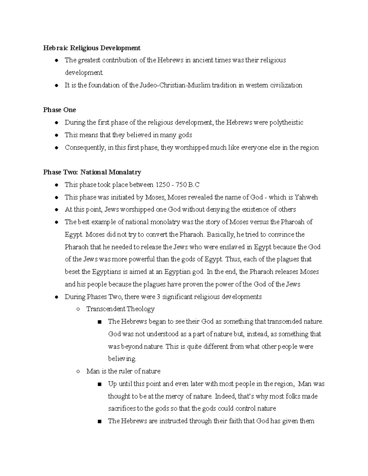 Lecture II Hebrew Civilization - Hebraic Religious Development The ...