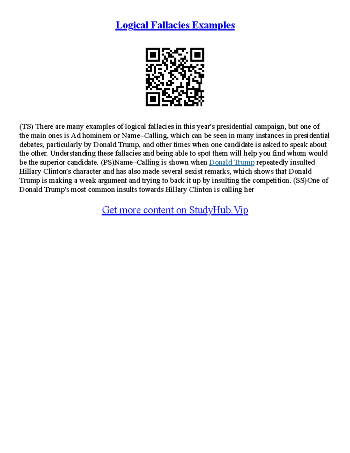 Logical Fallacies Essay - Logical Fallacies Examples (TS) There are ...