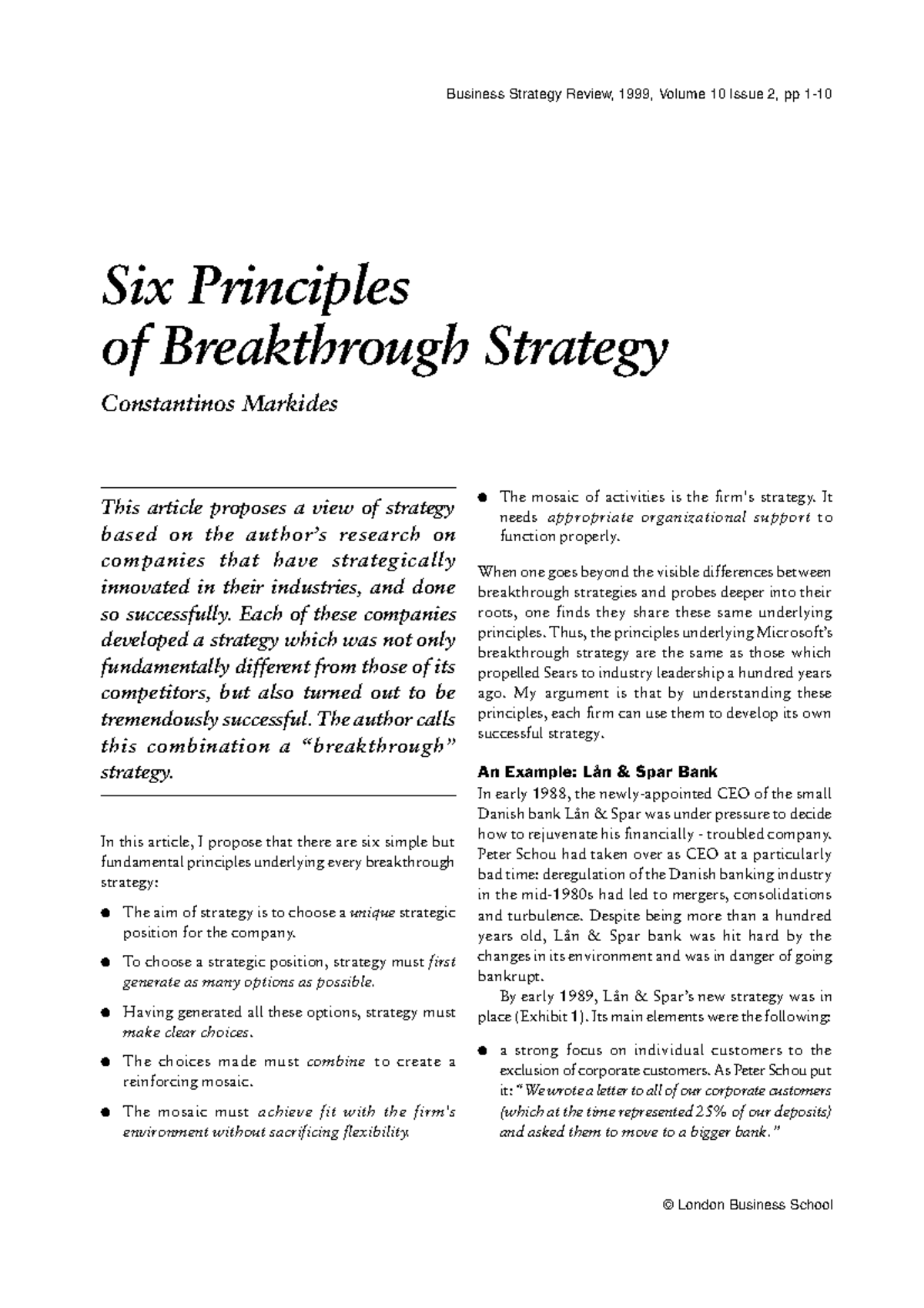 Markides 1999 - ...... - Business Strategy Review, 1999, Volume 10 ...